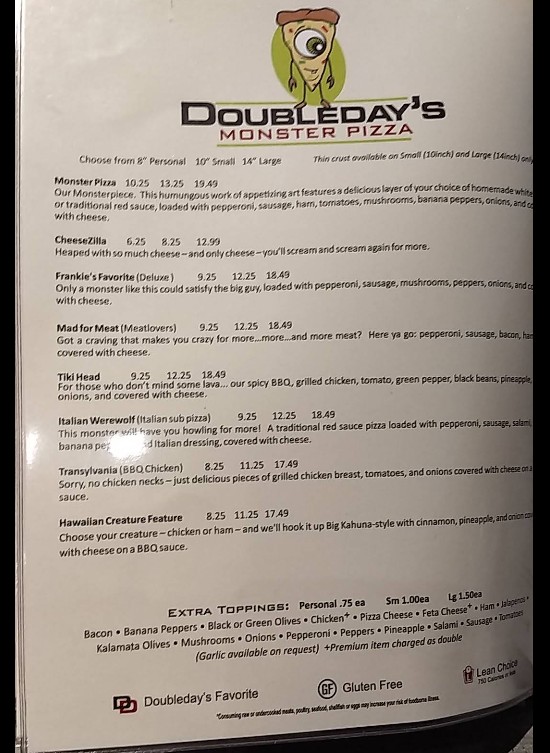 Doubleday's Grill and Tavern Restaurant Menu | Classic American Bar ...